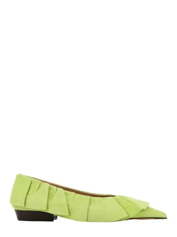 JW Anderson Suede Ballerina Flats With Ruffle Detailing - Green