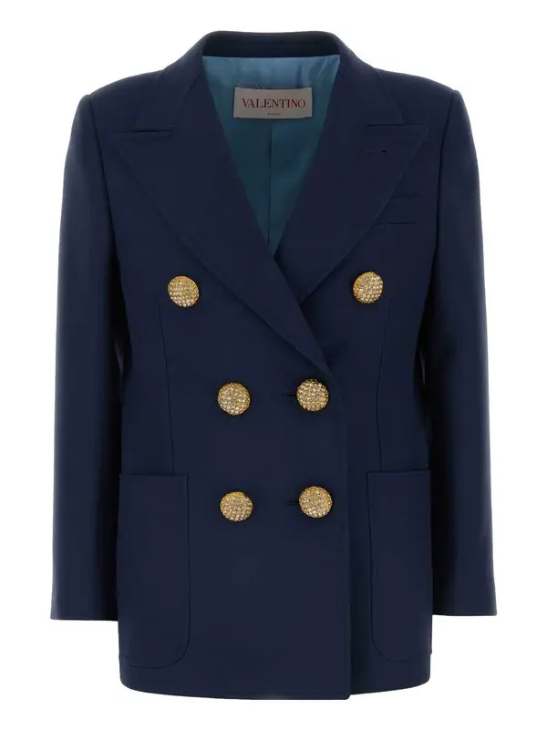Valentino Garavani Double Breasted Wool Blazer - Blue
