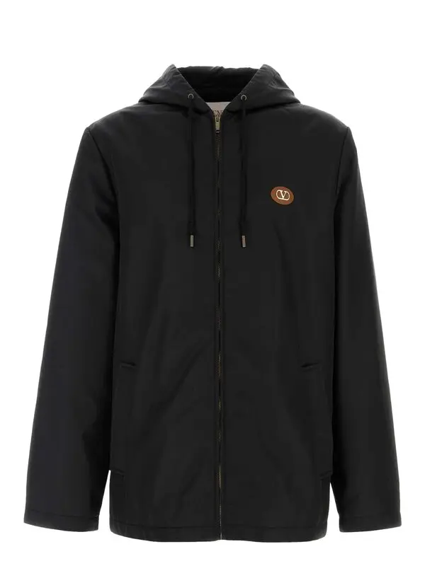 Valentino Garavani Zip Up Nylon Windbreaker With Logo - Black