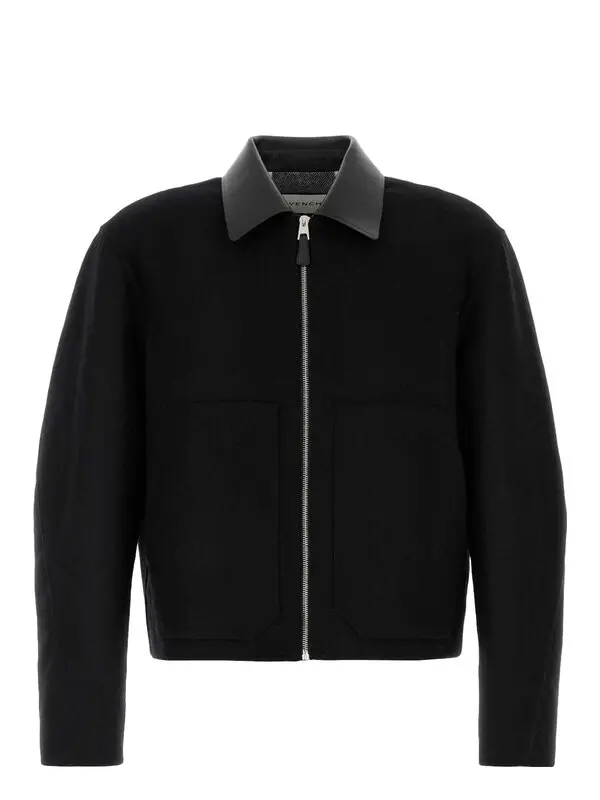 Givenchy Slate Wool Zip-up Jacket With Leather Collar - Black