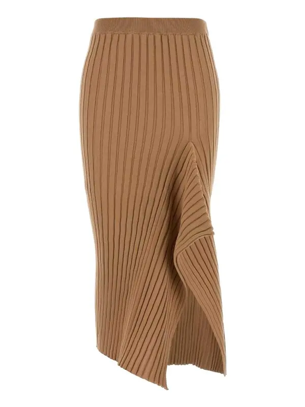 Stella McCartney Ribbed Knit Midi Skirt - Camel