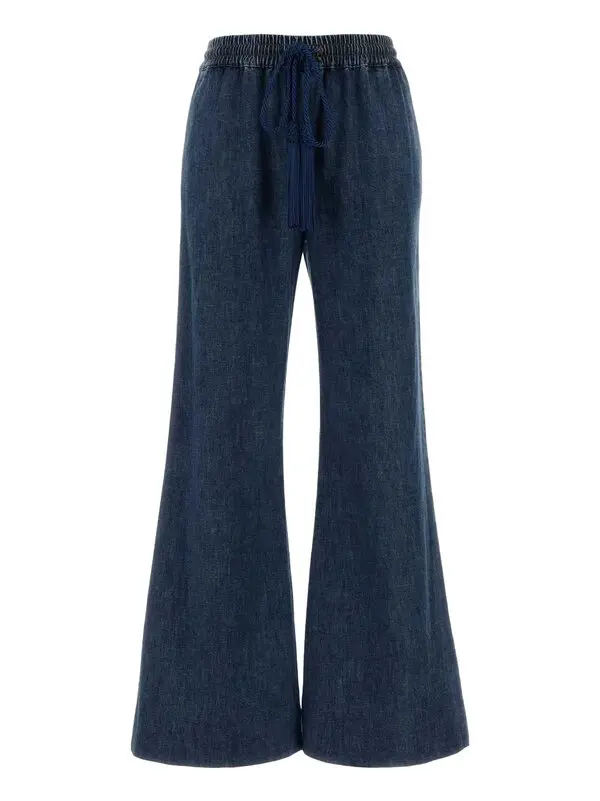 Valentino Garavani Wide Leg Embroidered Jeans - Blue