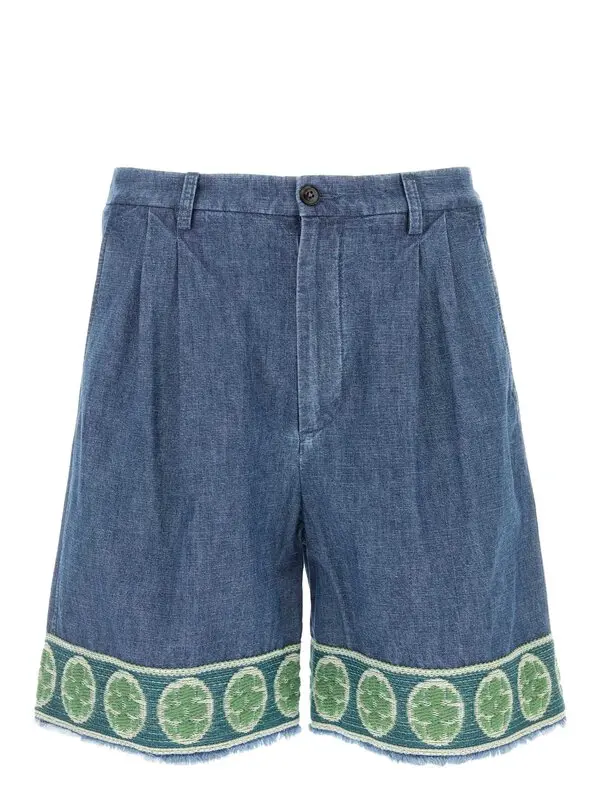 Valentino Garavani Tailored Denim Bermuda Shorts With Embroidered Detail - Light Blue