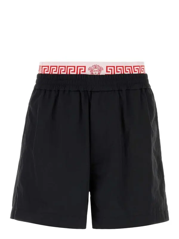 Versace Nylon Bermuda Shorts With Logo Waistband - Black