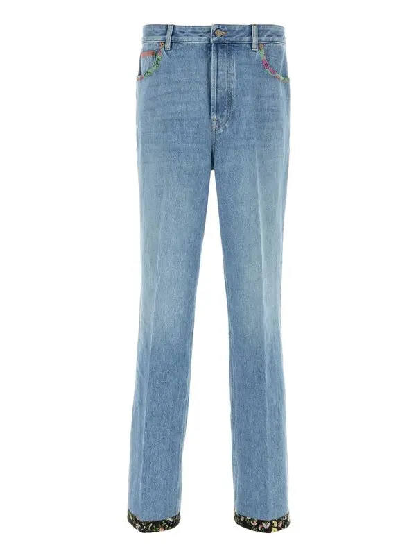 Valentino Garavani Embroidered Trim Denim Jeans - Blue
