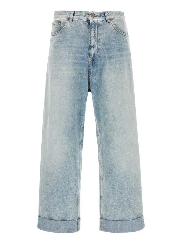 Valentino Garavani Embroidered Trim Denim Jeans - Light Blue