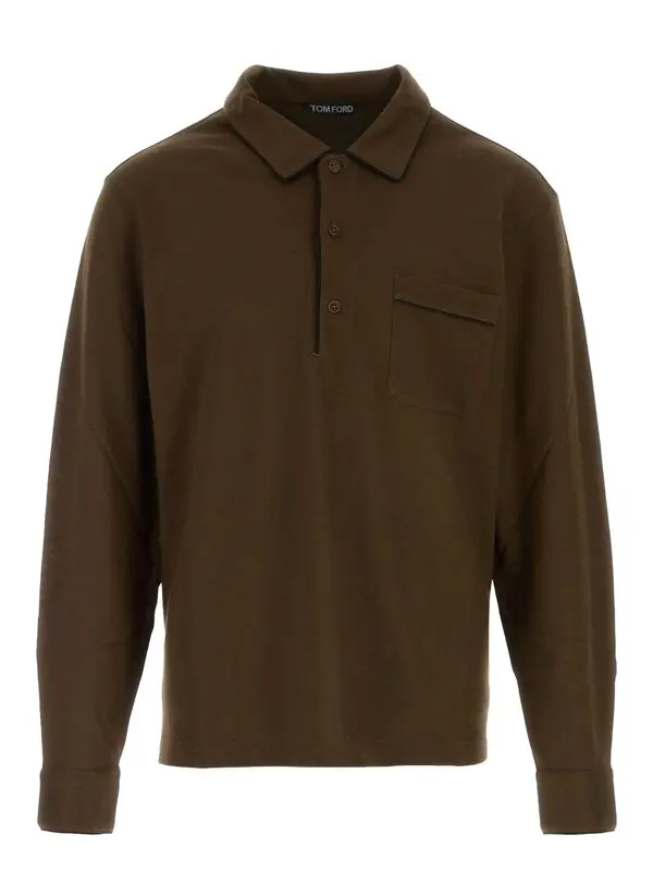 TOM FORD Chocolate Piquet Polo Shirt In Silk-cotton Blend - Brown