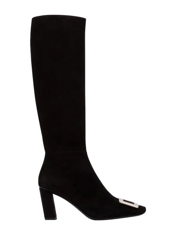 ROGER VIVIER Black Suede Sculptural Detail Ankle Boots - Nero