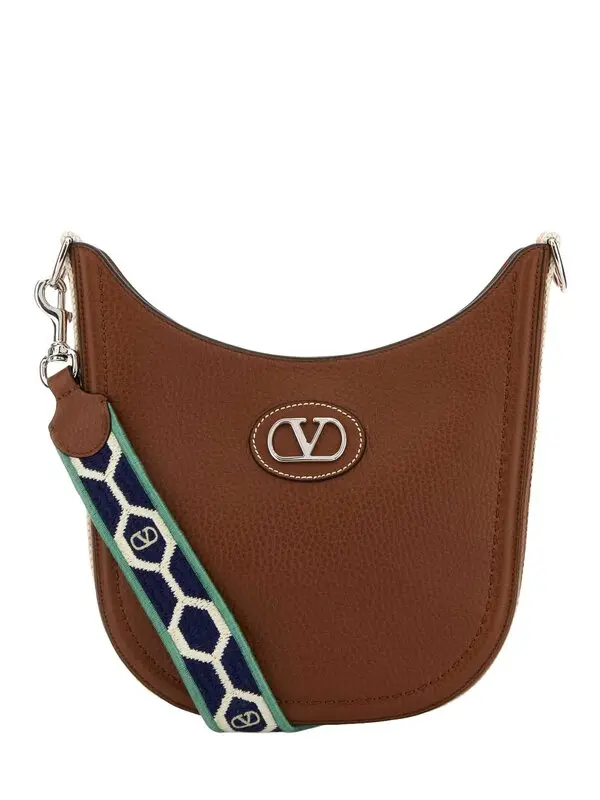 Valentino Garavani Vlogo Signature Leather Shoulder Crossbody Handbag - Camel