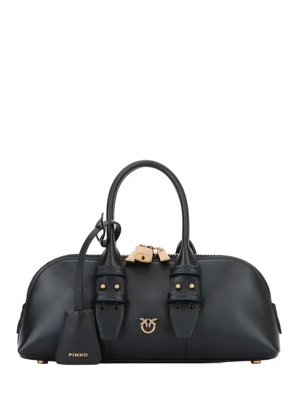 Pinko Leather Bowling Baguette Handbag With Gold Tone Hardware - Z99q