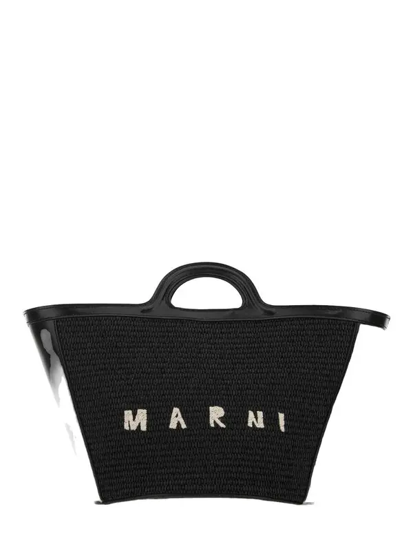 Marni Leather And Raffia Mini Tropicalia Summer Handbag 24 Cm - Black