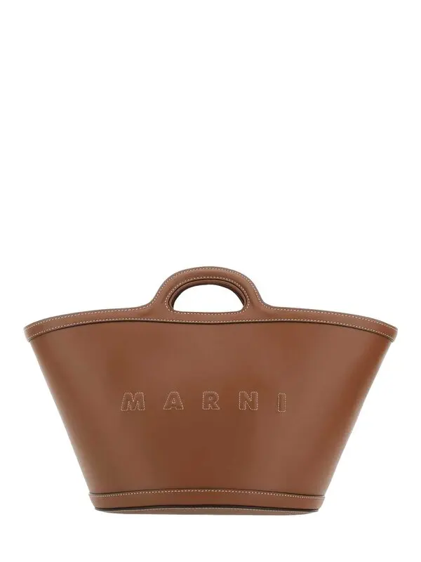 Marni Leather Mini Tropicalia Handbag 21 Cm X 27 Cm X 13 Cm - Brown