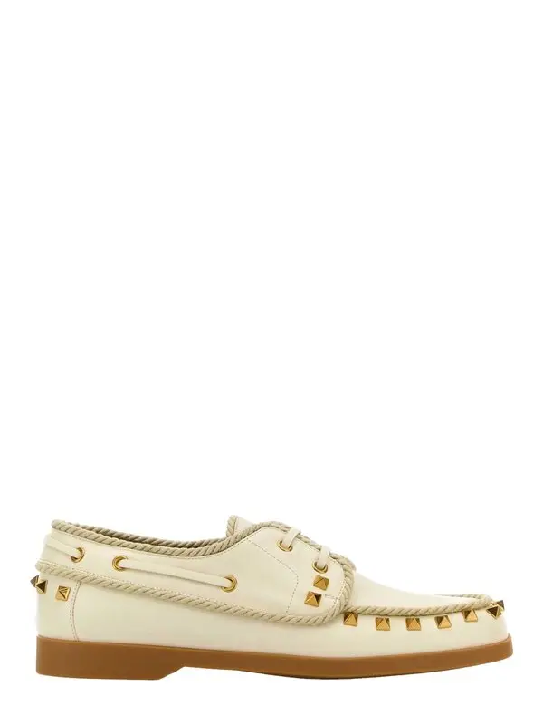 Valentino Garavani Leather Studded Lace-up Shoes - White
