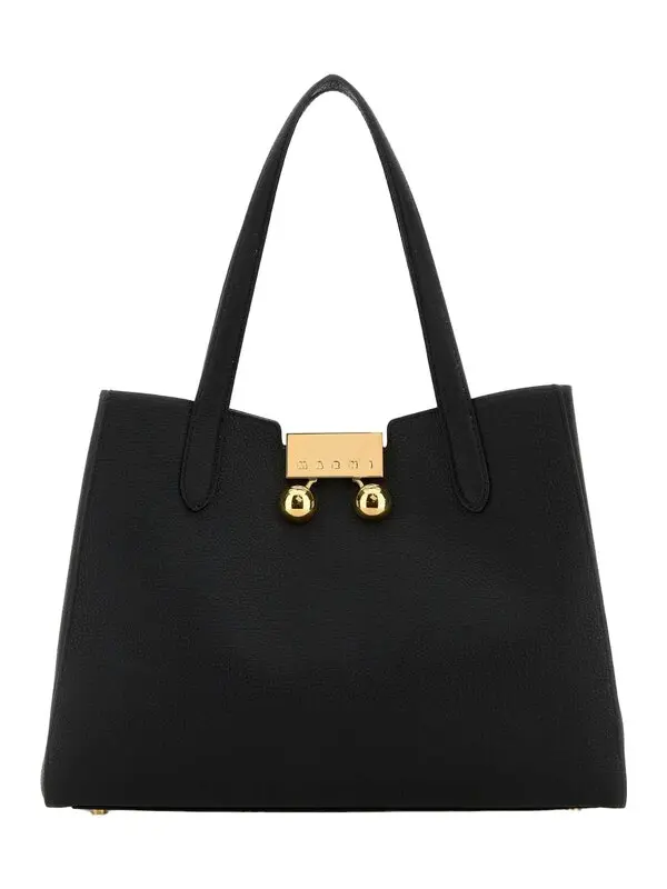 Marni Trunkaroo Leather Shoulder Handbag - Black