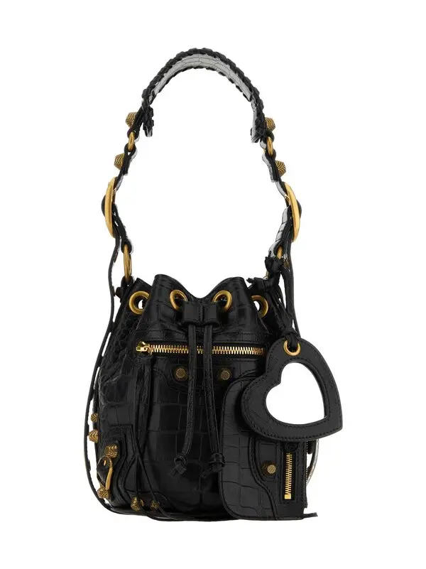 Balenciaga Mini Le Cagole Calf Leather Bucket Handbag - Black