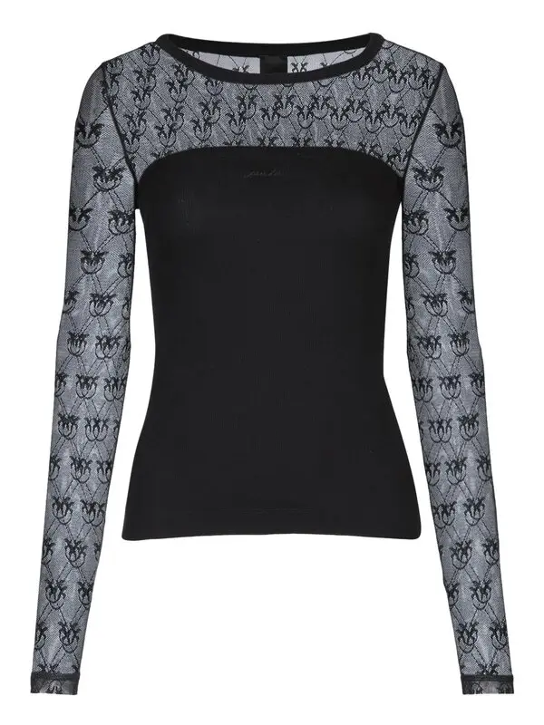 Pinko Lace Sleeve Graphic T-shirt - Z99