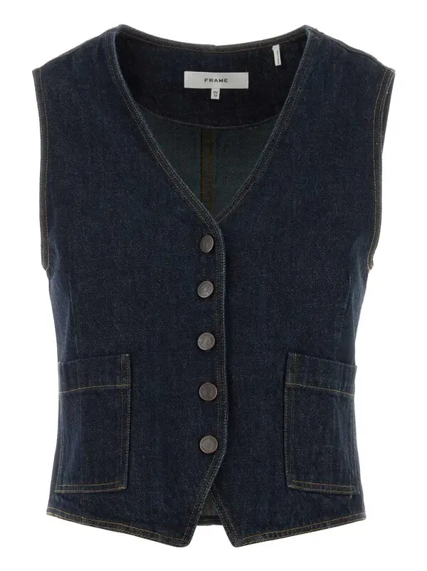 FRAME Cotton Denim Vest - Blue