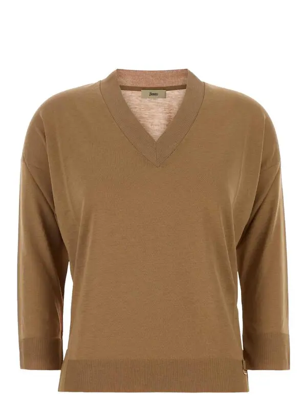 Herno Lyocell & Cotton V-neck T-shirt - Camel