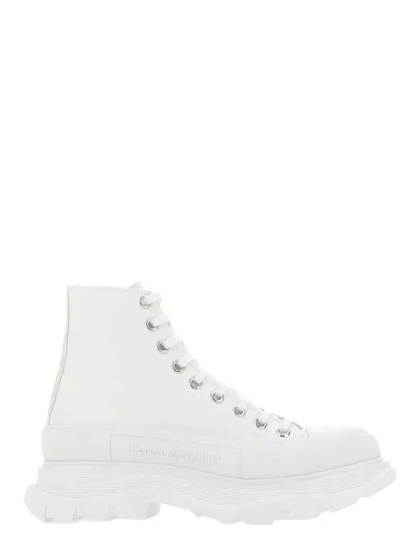 Alexander McQueen Canvas High Top Sneakers With Leather Interior - White
