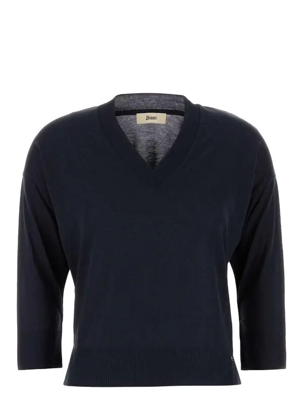 Herno V-neck Lyocell-cotton Jersey T-shirt - Blue