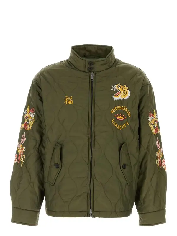 BARACUTA ENGLAND Quilted Bomber Jacket With Tiger Embroidery - Green