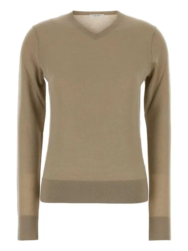THE ROW Cashmere Silk V-neck Sweater - Camel