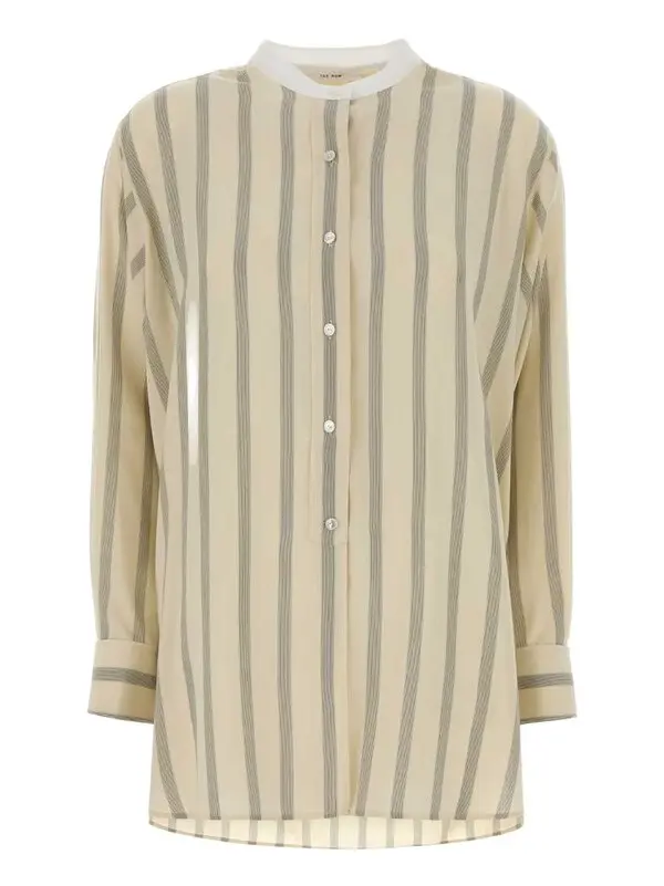 THE ROW Embroidered Silk Falco Shirt - Stripped