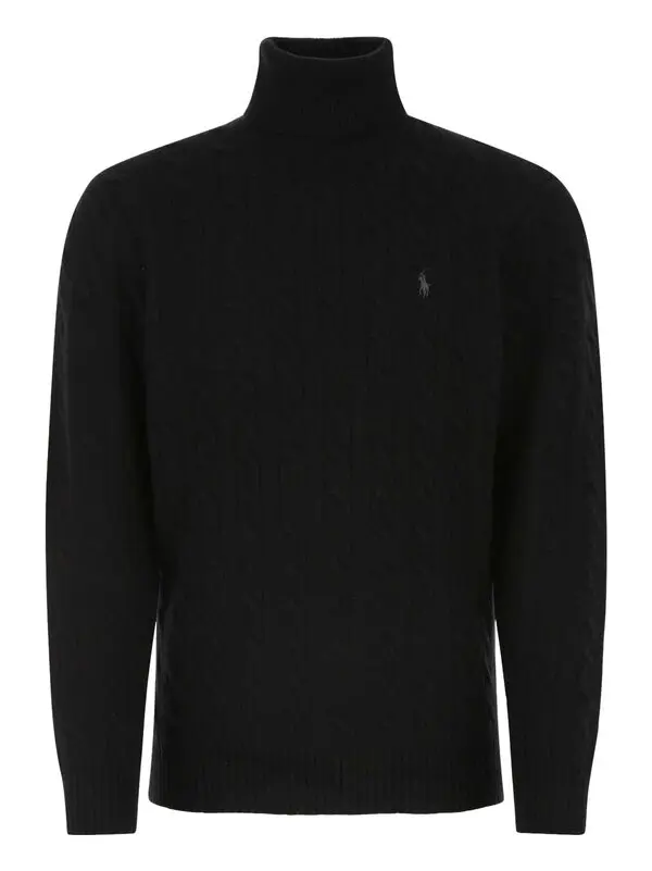 Polo Ralph Lauren Wool-cashmere Cable Knit Turtleneck Sweater - Black
