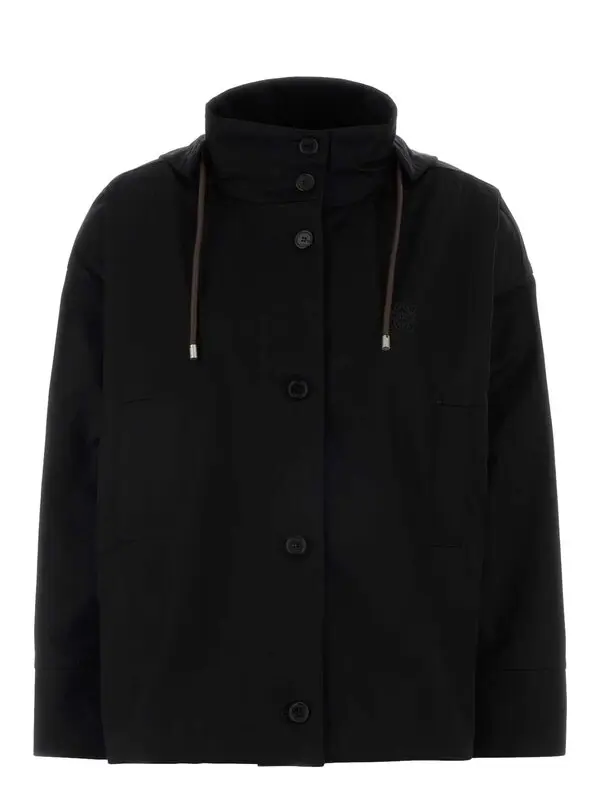 Loewe Gabardine Jacket With Stand Collar And Drawstring Hood - Black