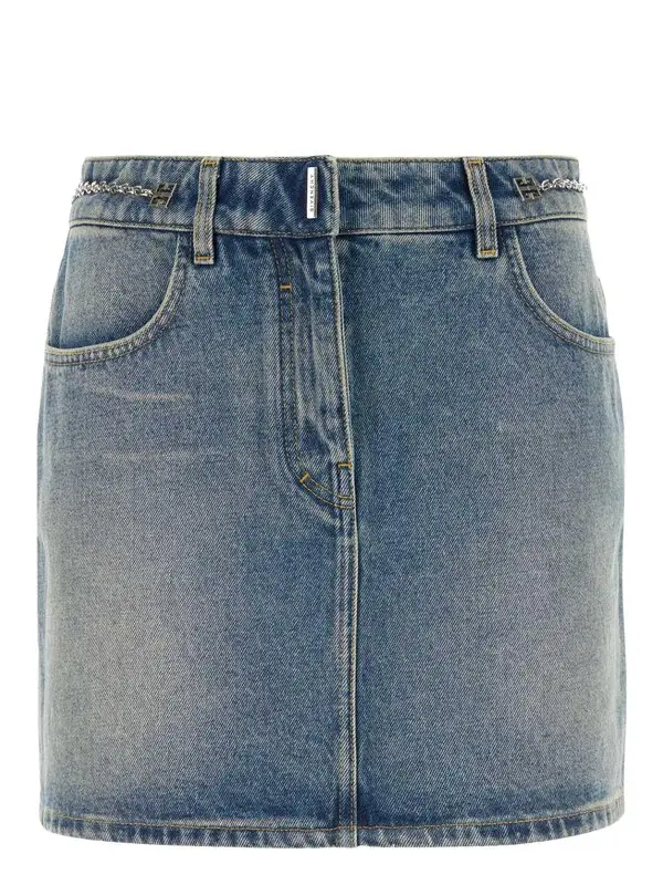 Givenchy Denim Mini Skirt With Chain Detail - Blue