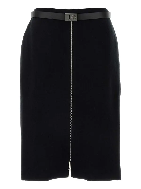 FERRAGAMO Salvatore Stretch Wool Blend Skirt - Black