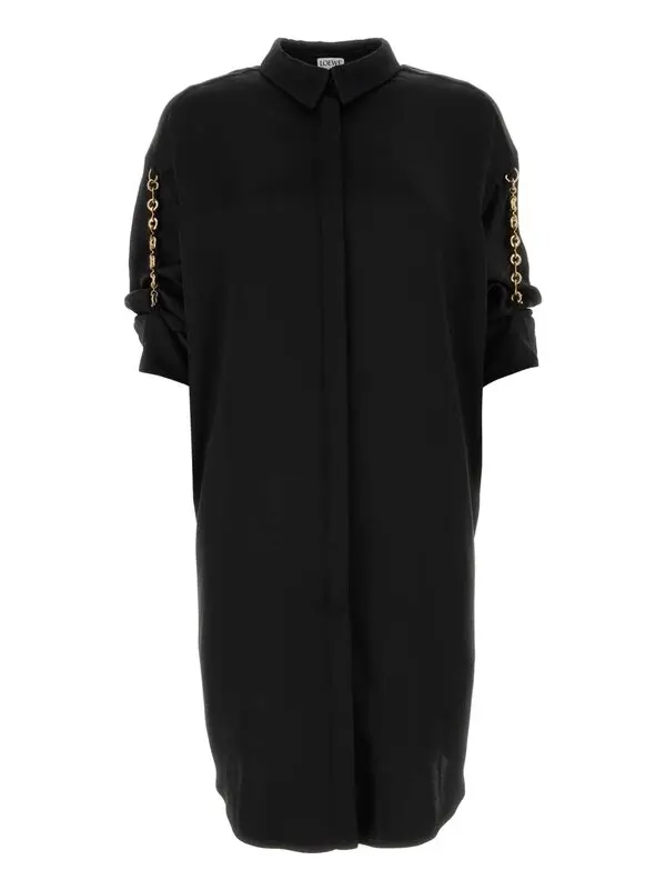 Loewe Satin Shirt Dress With Chain Detail - Black