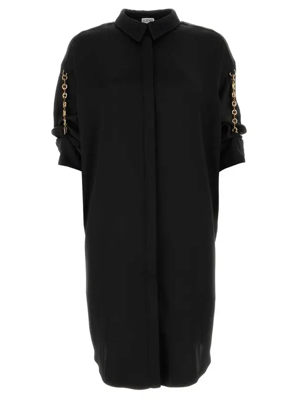 Loewe Satin Shirt Dress With Chain Detail - Black