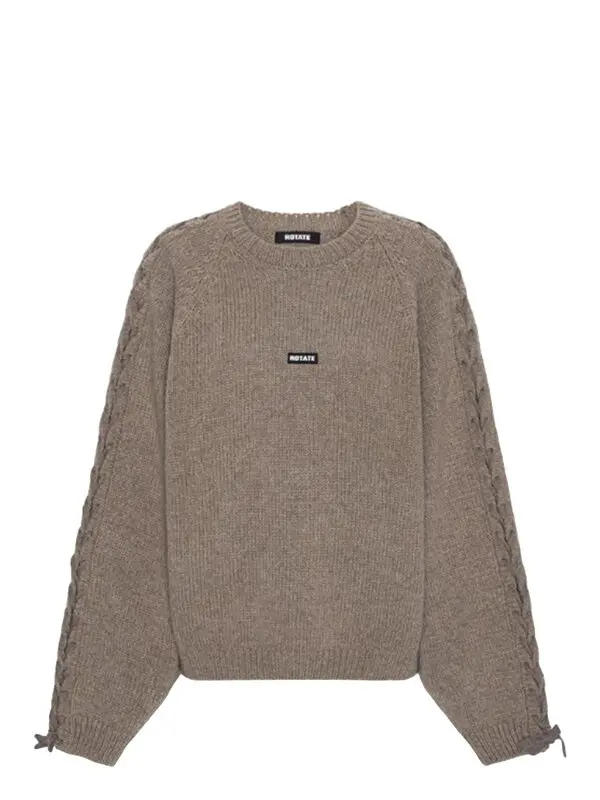 ROTATE BY BIRGER CHRISTENSEN Cable Sleeve Crewneck Sweater - Fossil