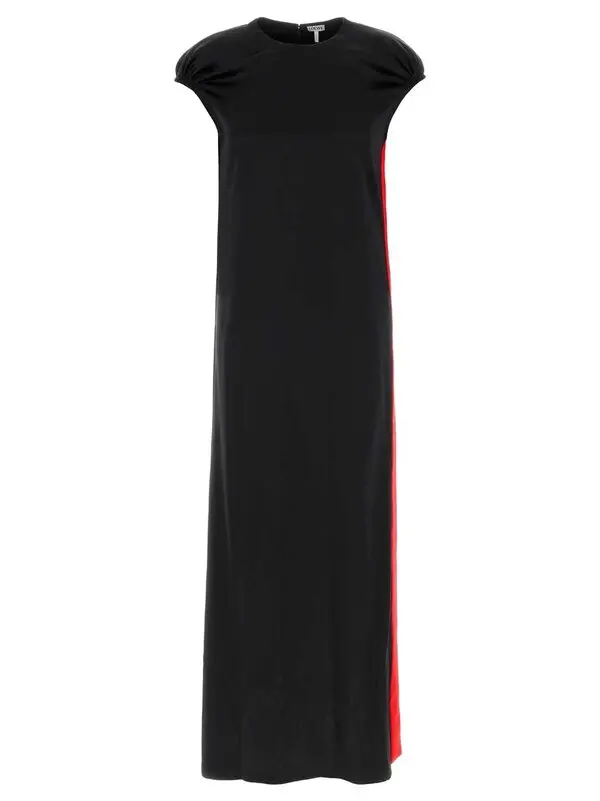 Loewe Silk Satin Maxi Slip Dress With Contrast Side Panel - Black