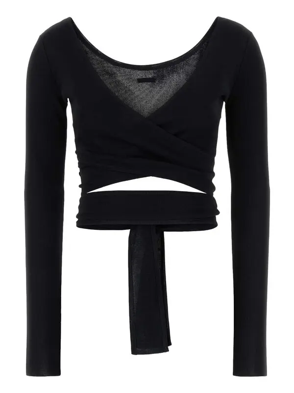 FERRAGAMO Viscose Wrap Cardigan With Tie Detail - Black