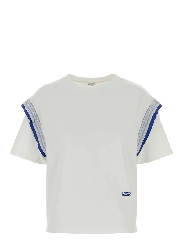 Loewe Cotton T-shirt With Blue Trim Detail - White