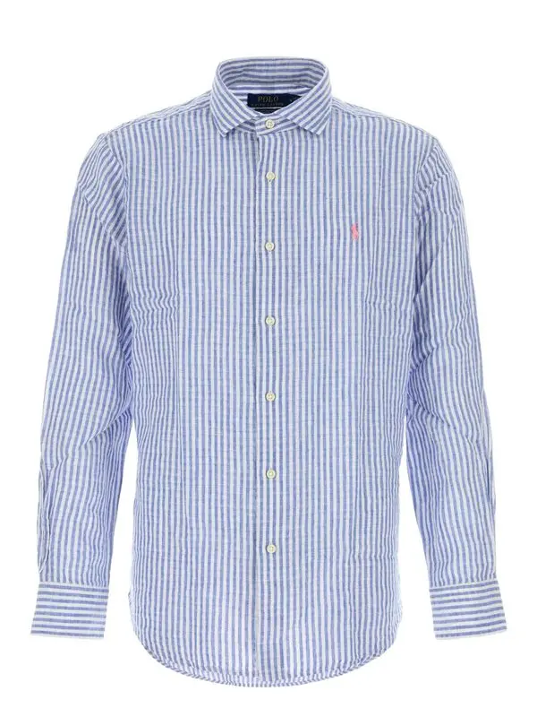 Polo Ralph Lauren Embroidered Linen-blend Striped Shirt - Stripped