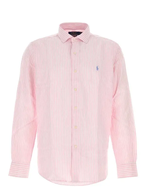 Polo Ralph Lauren Embroidered Linen-blend Striped Shirt - Stripped