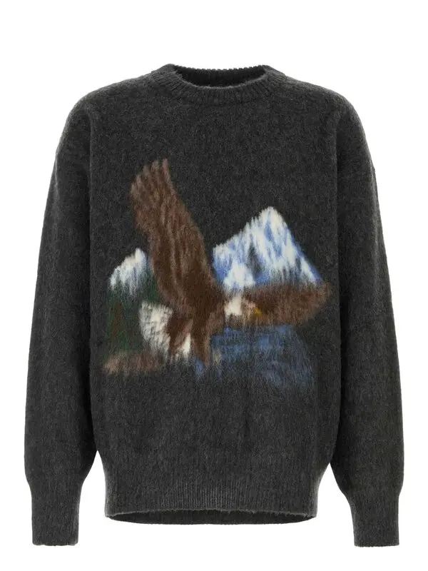MAISON MARGIELA Oversized Eagle Print Wool-blend Sweater - Grey