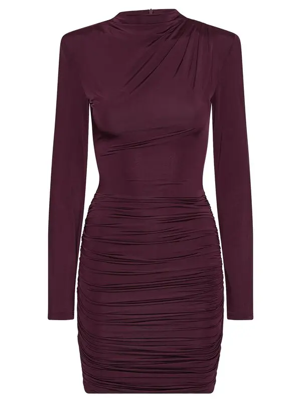 ROTATE BY BIRGER CHRISTENSEN Long Sleeve Ruched Mini Dress - Winetasting