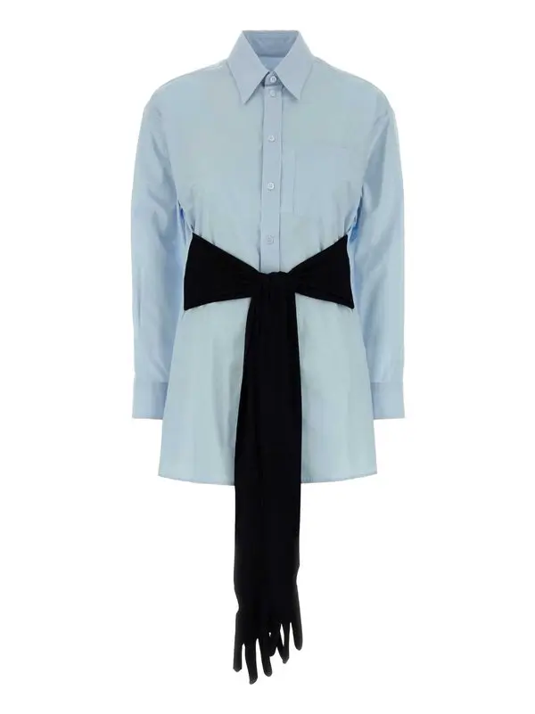 MAISON MARGIELA Cotton Poplin Shirt With Bow Detail - Light Blue