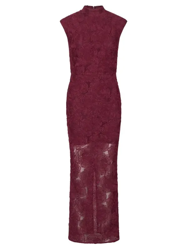ROTATE BY BIRGER CHRISTENSEN Sleeveless High-neck Lace Midi Dress - Decadent Chocolate