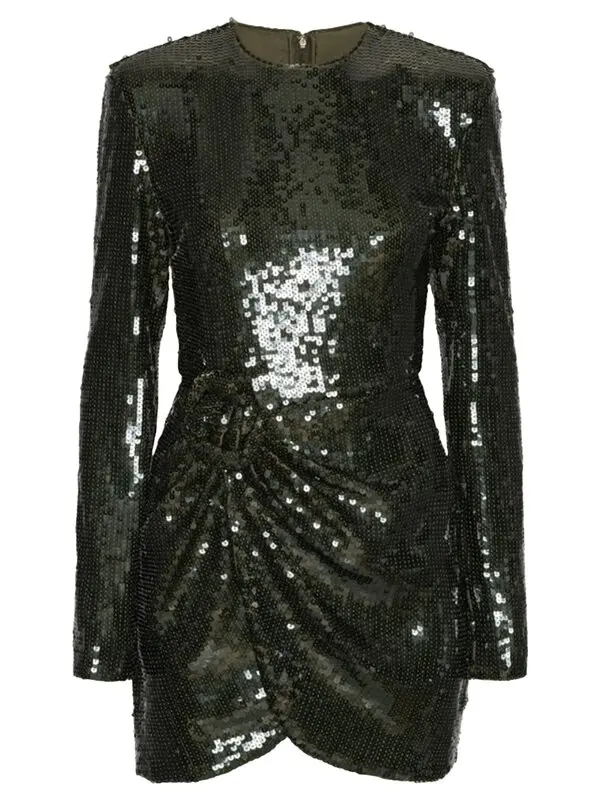 ROTATE BY BIRGER CHRISTENSEN Sequin Long Sleeve Draped Mini Dress - Black Olive