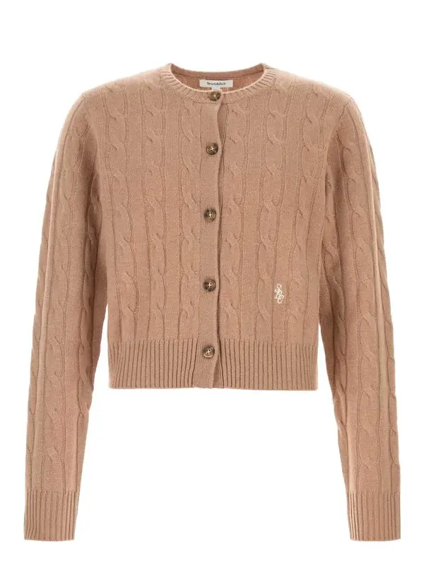 SPORTY & RICH Cashmere Blend Cable Knit Cardigan - Camel
