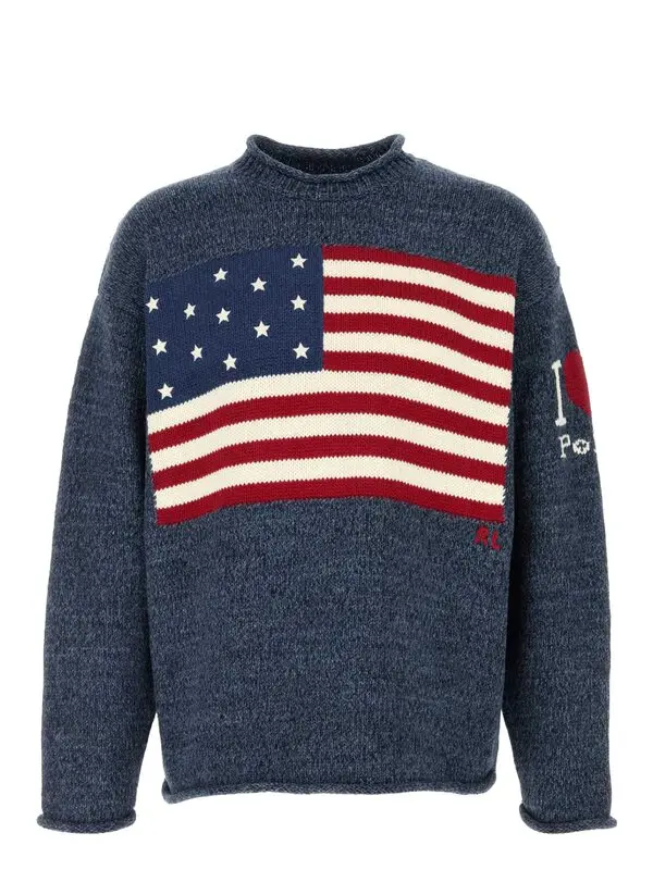 Polo Ralph Lauren Stars And Stripes" Cotton Knit Pullover Sweater - Blue
