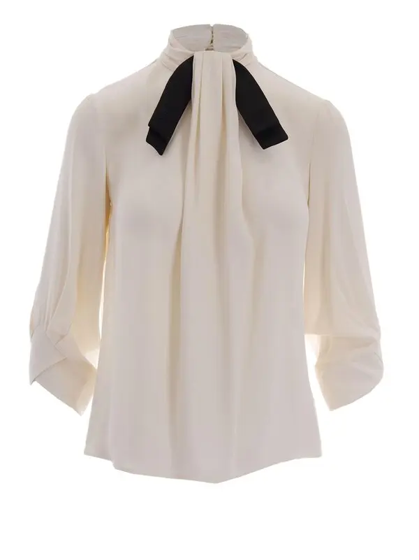 Elisabetta Franchi Tie-neck Long Sleeve Blouse - Burro/nero