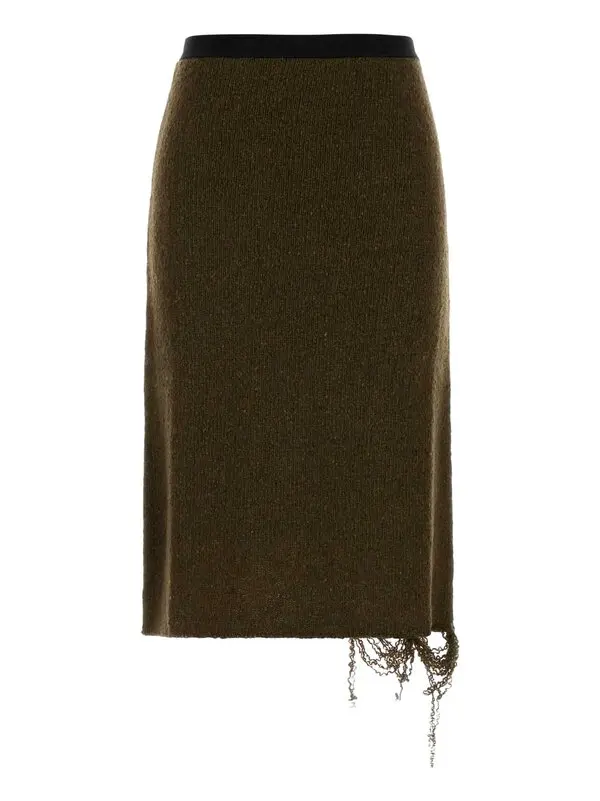 MAISON MARGIELA Wool Blend Skirt With Chain Detail - Brown