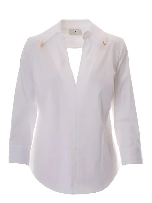 Elisabetta Franchi Embroidered Logo Cotton Shirt - Bianco