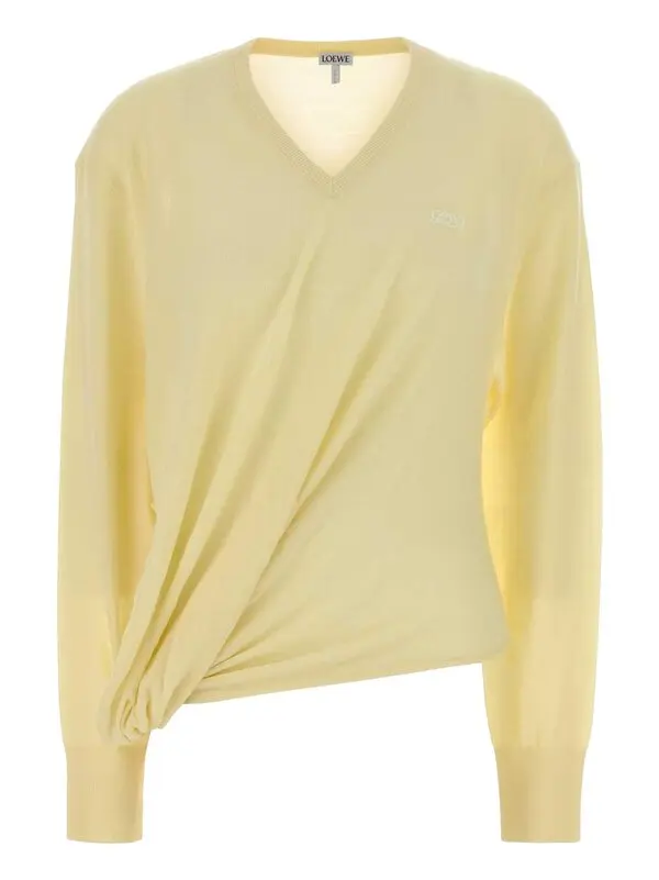 Loewe V-neck Wool-blend Knit Sweater With Draped Detail - Yellow
